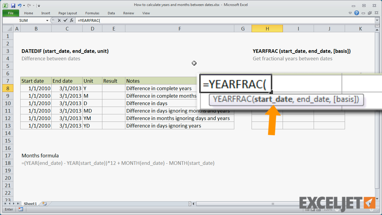 Excel Tutorial How To Calculate Years And Months Between Dates